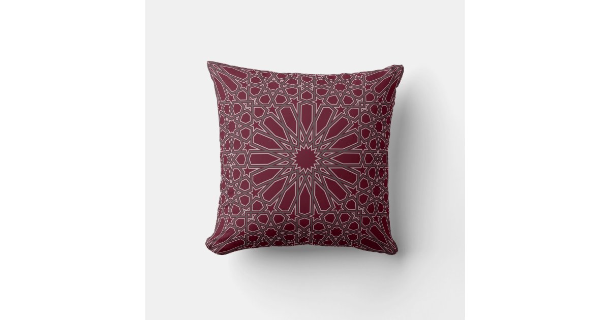 Burgundy and Grey Alhambra Geometric Pattern Throw Pillow | Zazzle