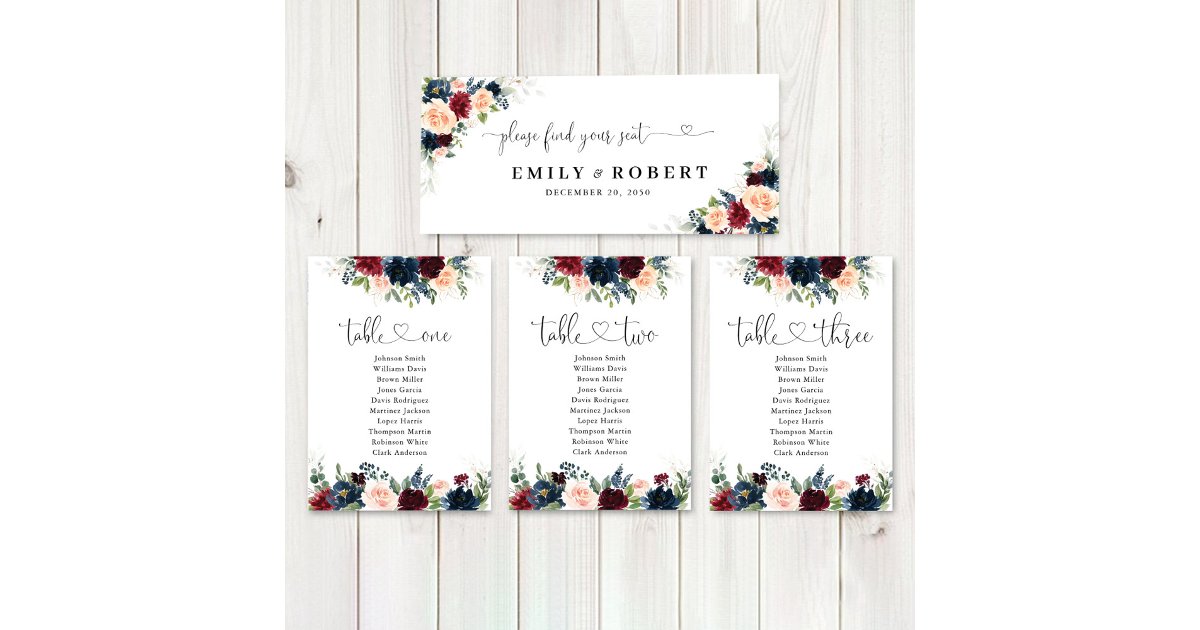 Burgundy and Navy Wedding Head Table Sign | Zazzle