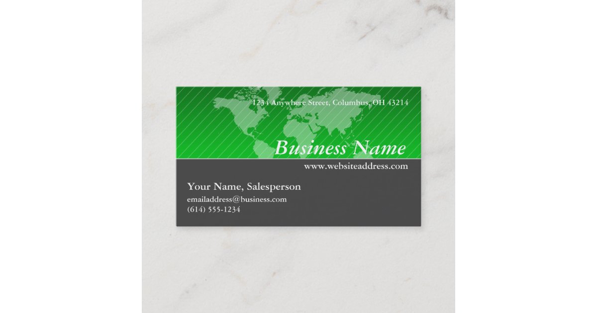 Business Card :: Green World Map with Grey D2 | Zazzle