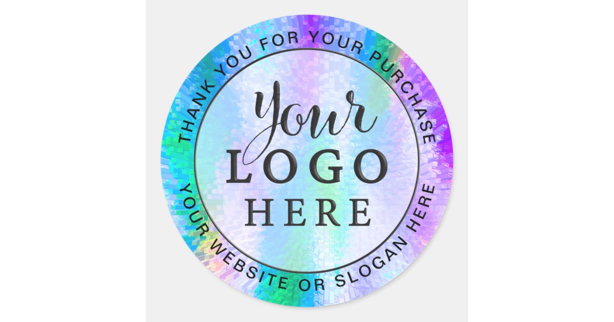 Business Custom Logo Iridescent Holographic Classic Round Sticker | Zazzle