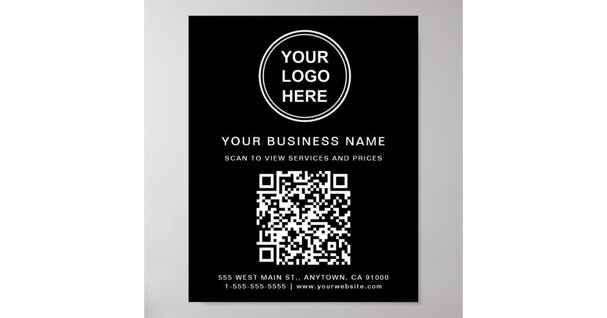 Business Logo QR Code Black Poster | Zazzle