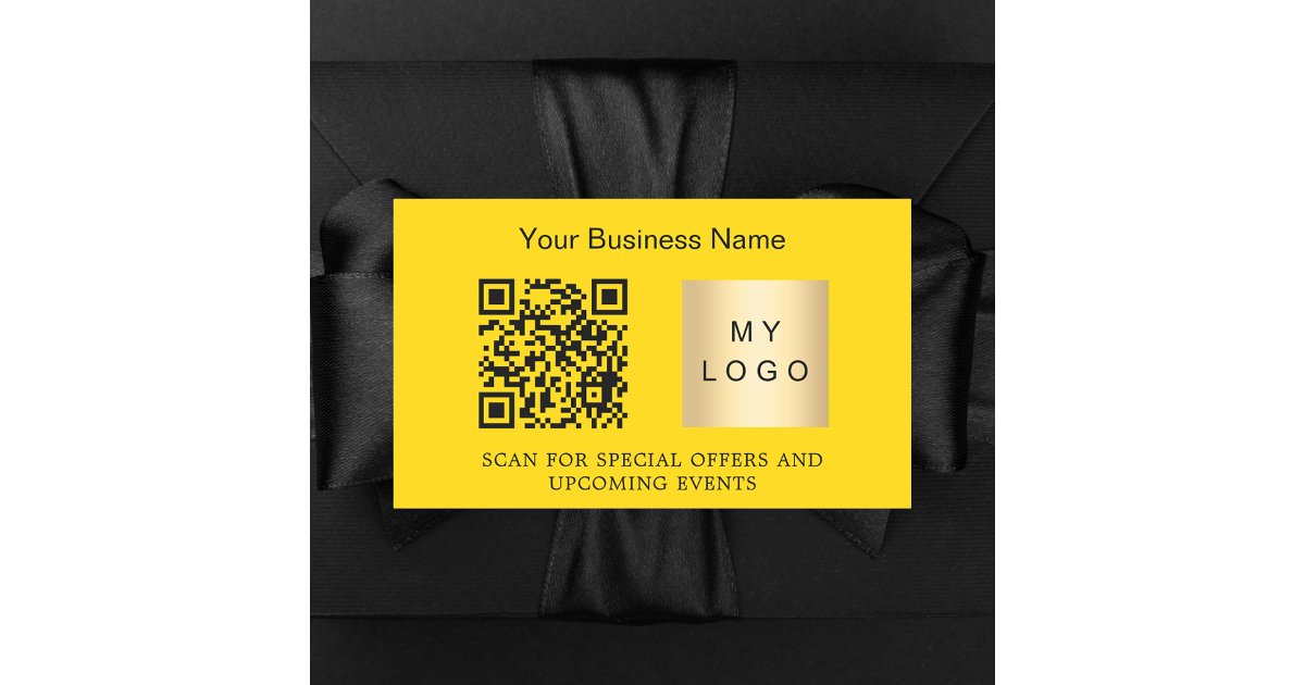 Business name logo qr code yellow sticker | Zazzle