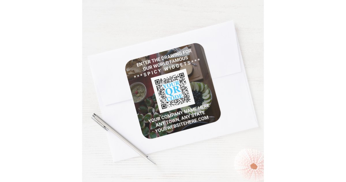 Business QR Code Dark Photo Cool Simple Promo Square Sticker | Zazzle