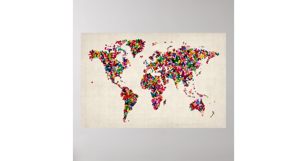 Butterflies Map of the World Map Poster | Zazzle