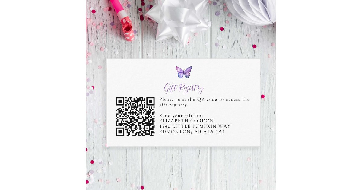 Butterfly Baby Shower Gift Registry Info QR Code Enclosure Card | Zazzle