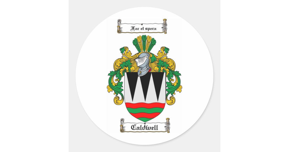 CALDWELL FAMILY CREST - CALDWELL COAT OF ARMS CLASSIC ROUND STICKER ...