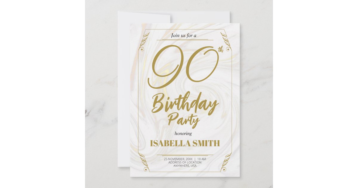 Calligraphy Elegant Modern Gold 90th Birthday Invitation | Zazzle