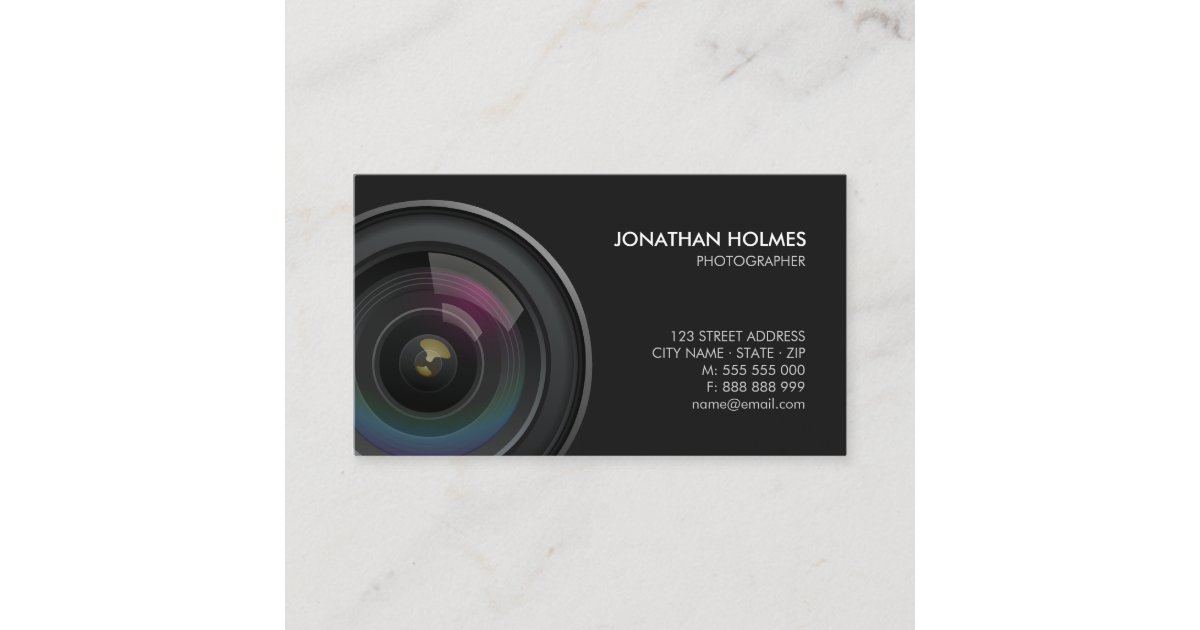 Camera Lens Photographer business card | Zazzle