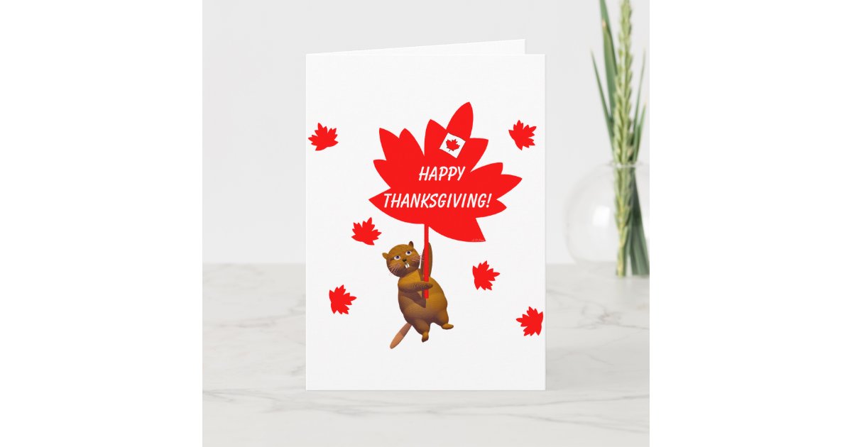 Canadian Thanksgiving Beaver and Maple Leaves Holiday Card | Zazzle