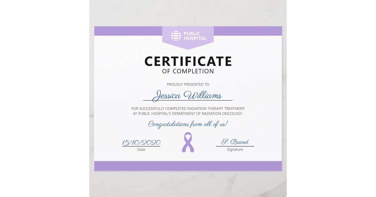 Cancer Radiation Therapy Certificate of Completion | Zazzle