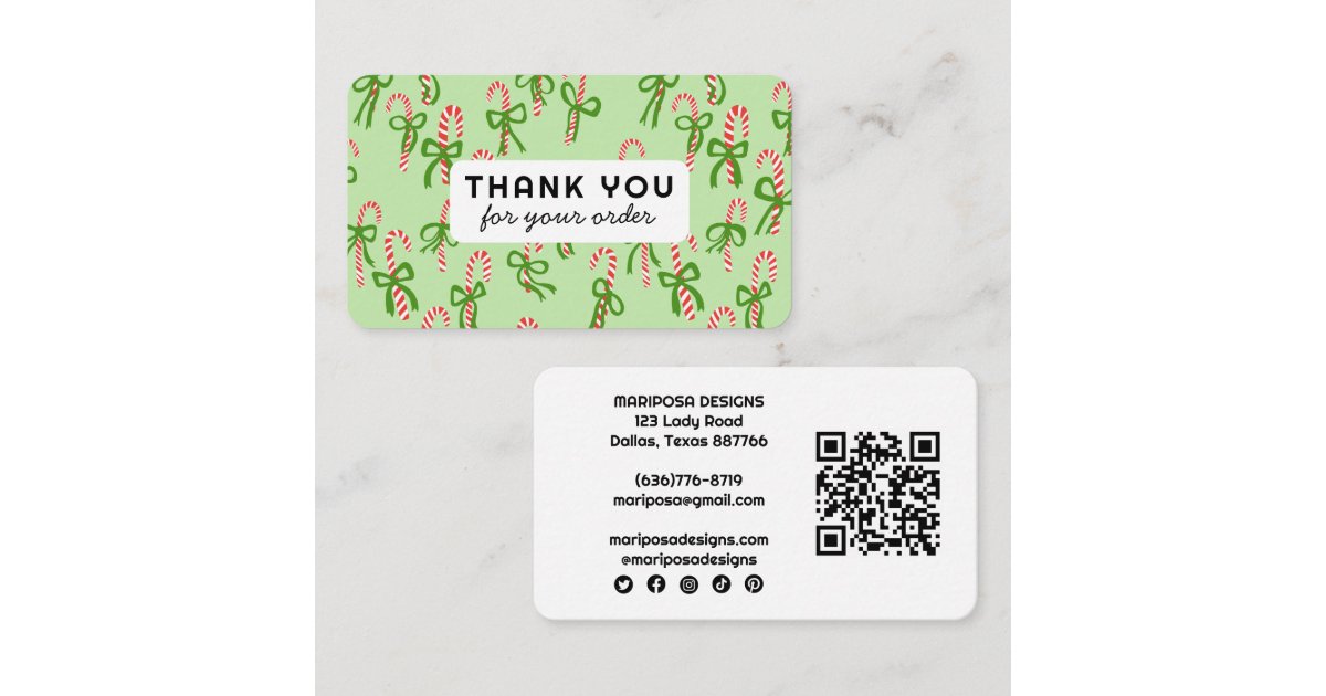 Candycanes Customer Order Thank You QR Code Social Business Card | Zazzle