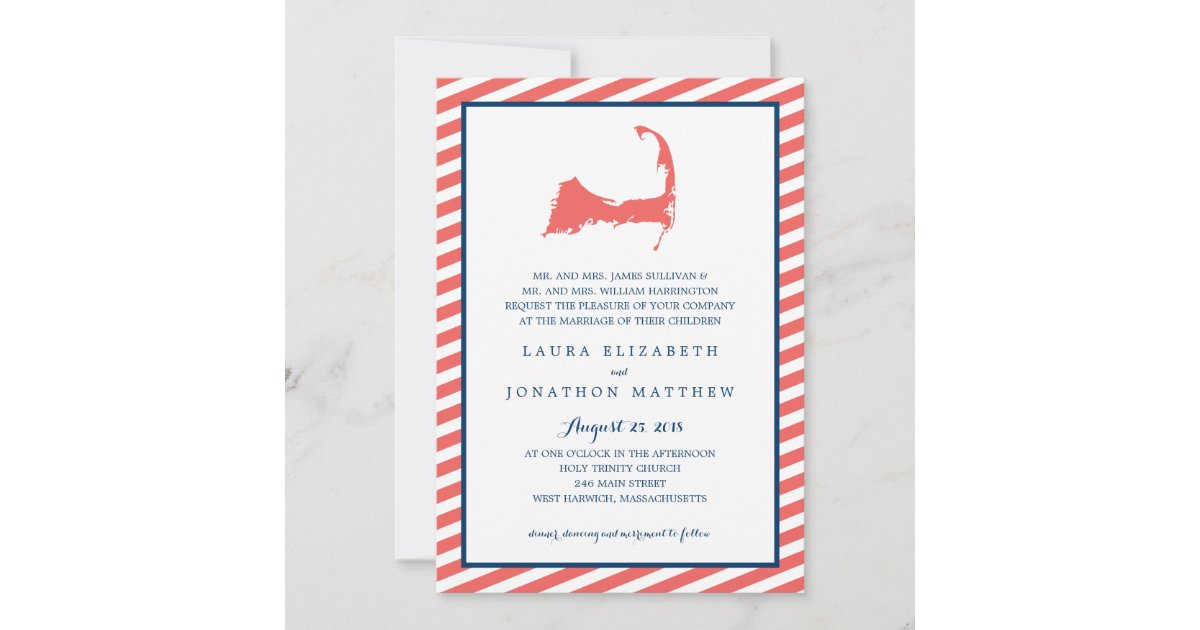 Cape Cod Map and Stripes | Wedding Invitation | Zazzle