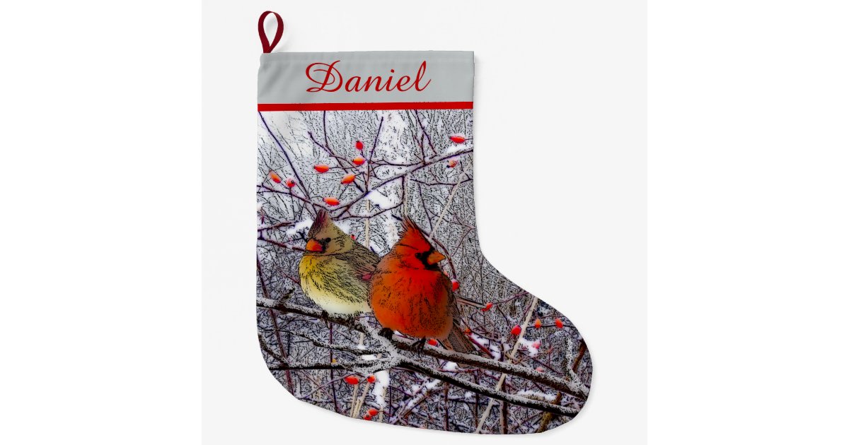 Cardinal Christmas Large Christmas Stocking | Zazzle