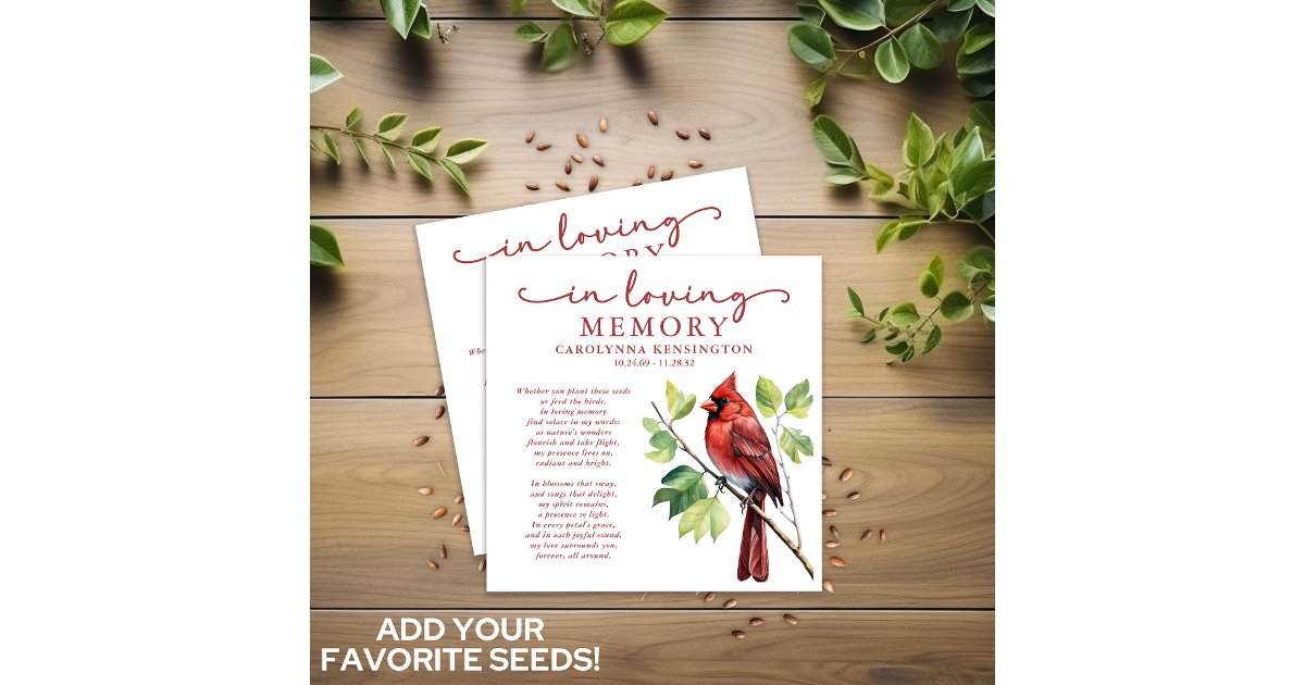 Cardinal Memorial Funeral Bird Seed Packet Envelope | Zazzle