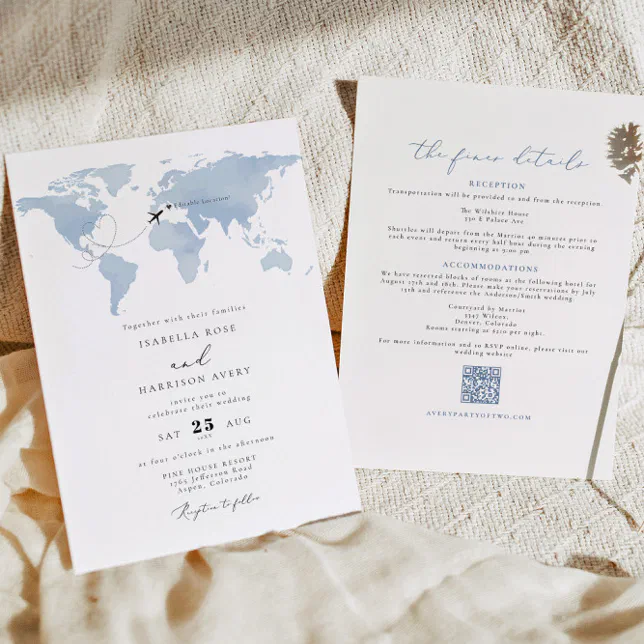 CARMEN Destination Blue Map Wedding Details Invita Invitation | Zazzle