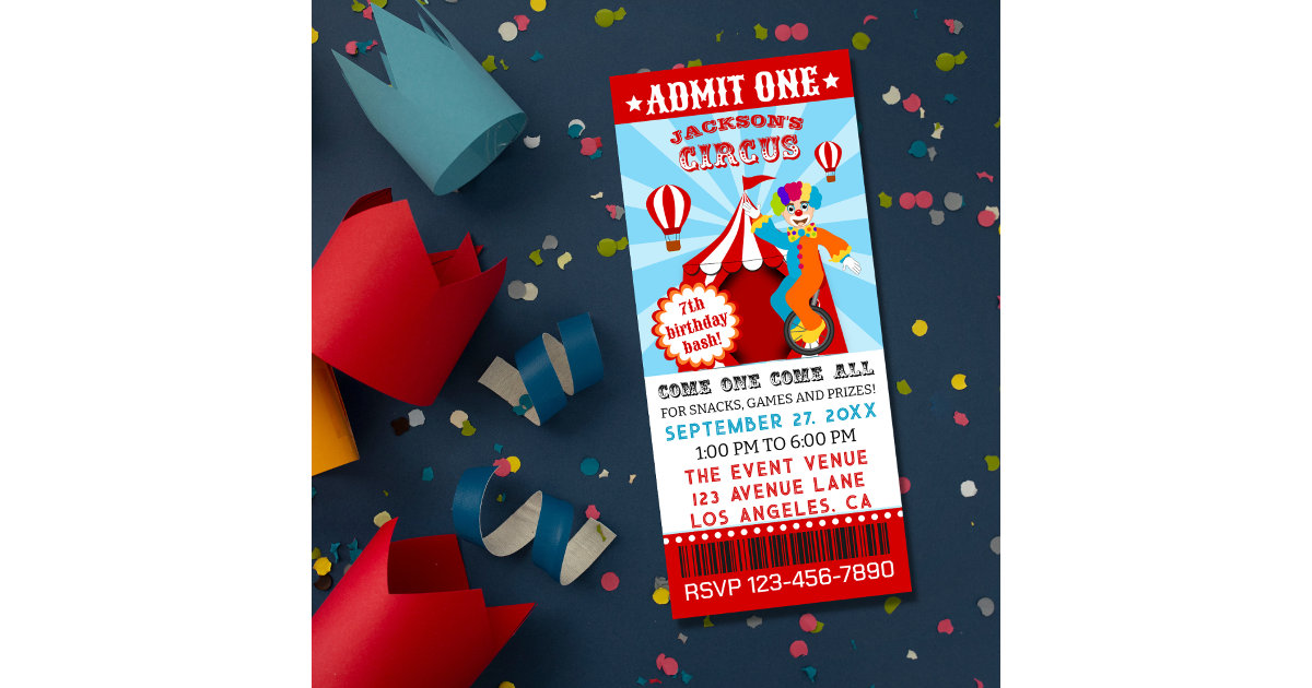 Carnival Circus Ticket Kids Birthday Invitation | Zazzle