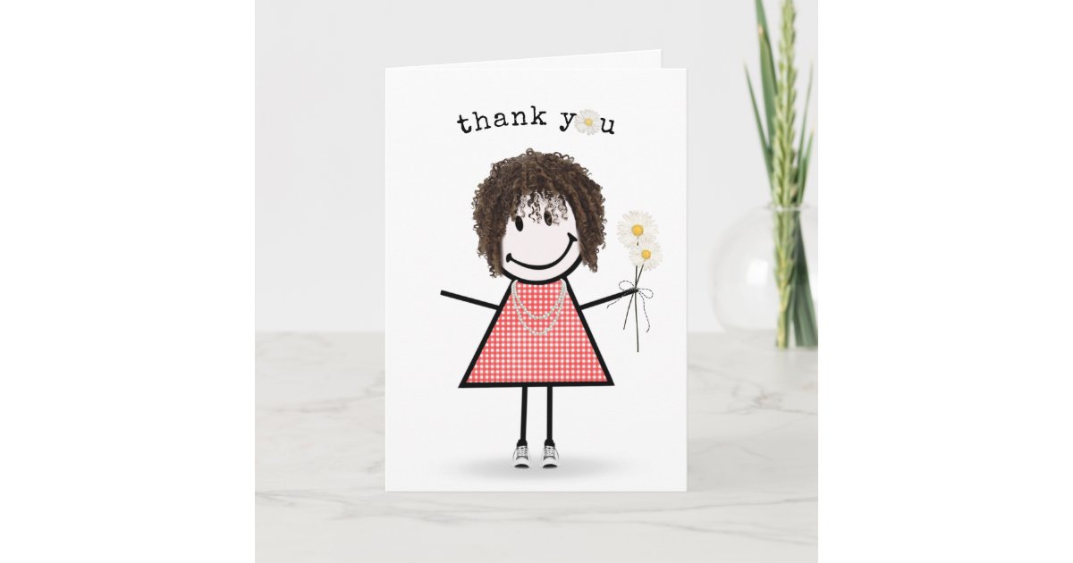 Carte Merci Stick Figure Girl avec marguerites | Zazzle.ca