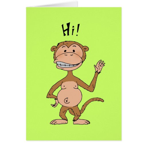 Cartoon funny monkey (Hi!) Greeting Card | Zazzle