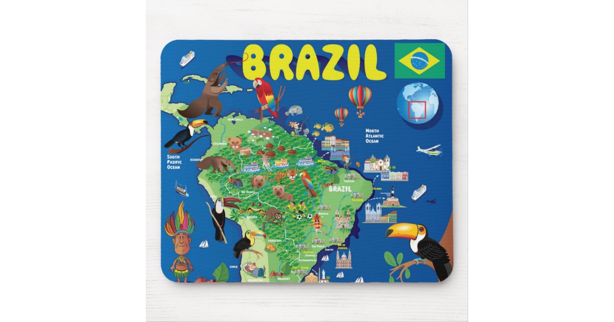 Cartoon Map of Brazil Mouse Pad | Zazzle