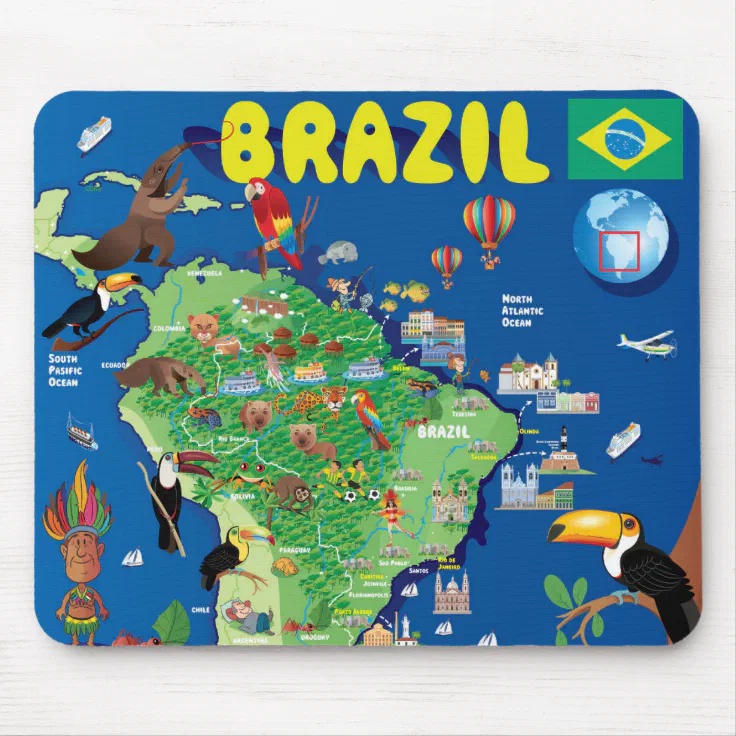 Cartoon Map of Brazil Mouse Pad | Zazzle