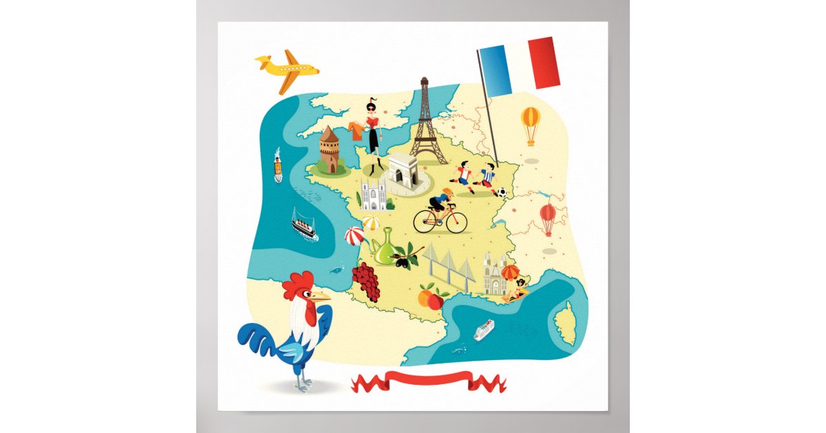 Cartoon Map of France Poster | Zazzle