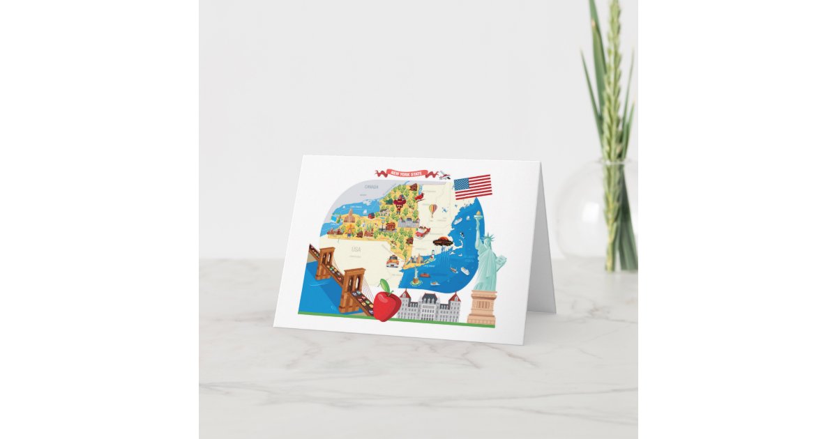 Cartoon Map of New York State Card | Zazzle