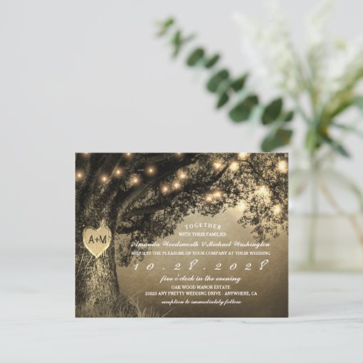 Carved Oak Tree Vintage Rustic Wedding Invitations | Zazzle