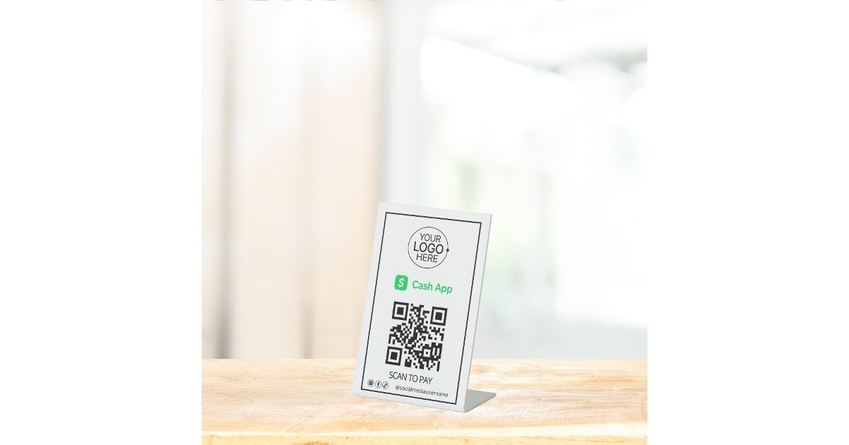 Cash App QR Code Payment Add Logo Social Media Pedestal Sign | Zazzle