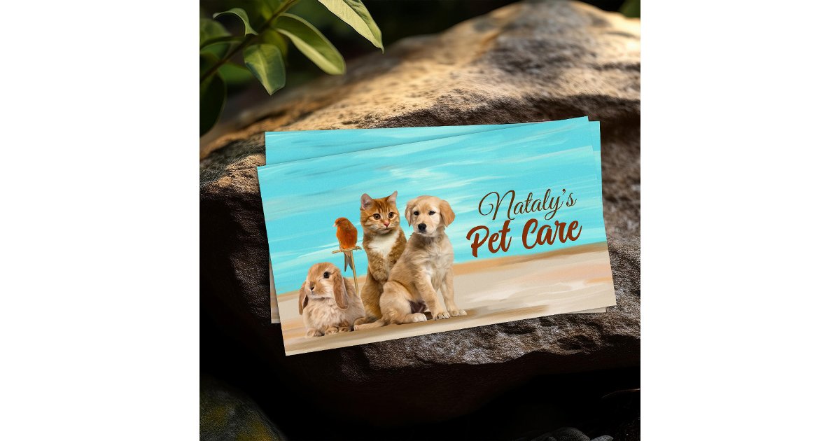 Cat, Dog, Canary and Rabbit Illustration Business Card | Zazzle