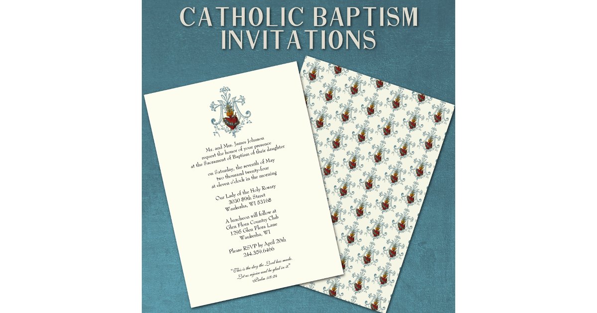 Catholic Baptism Immaculate Heart Mary Symbol Invitation | Zazzle