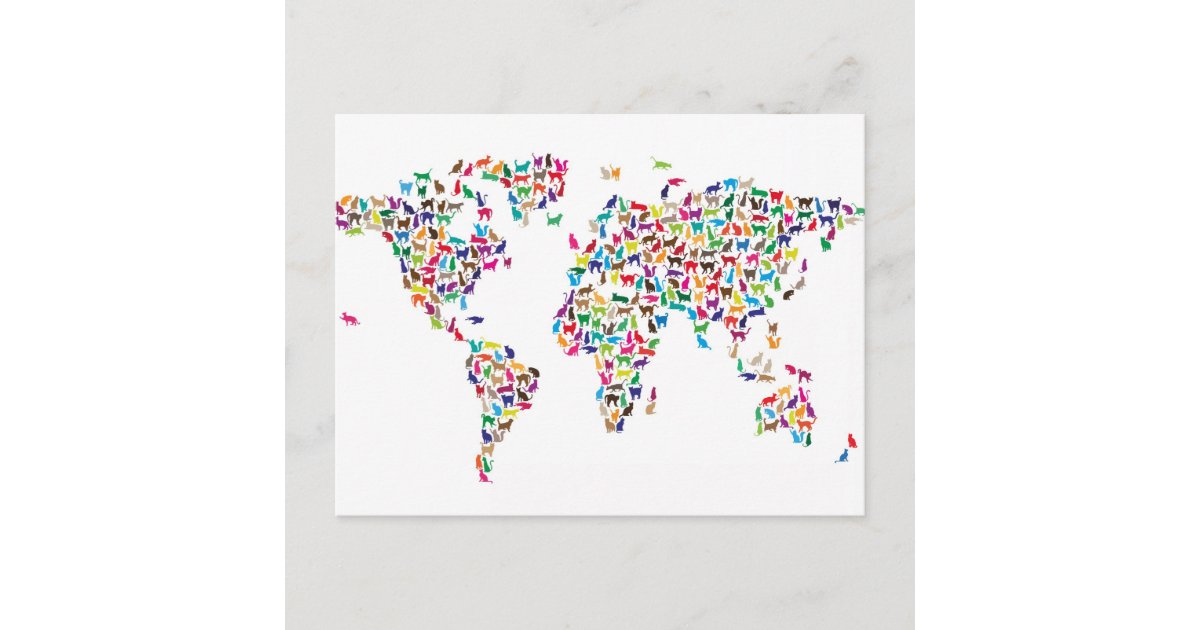 Cats Map of the World Map Postcard | Zazzle