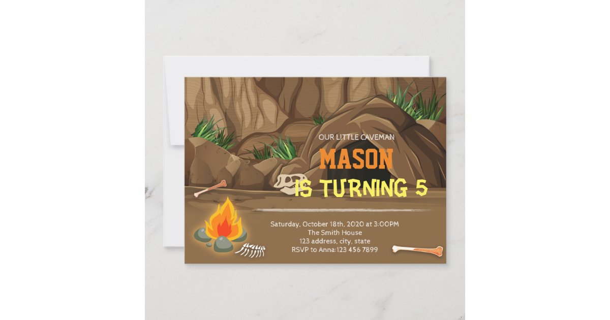 Caveman party birthday invitation | Zazzle