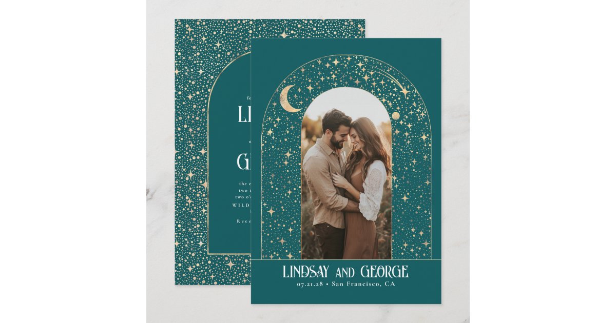 Celestial Romantic Night Stars Wedding Photo Invitation | Zazzle
