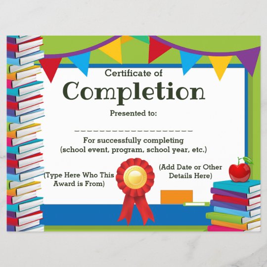 Certificate of Completion Customizable Kids 8.5x11 | Zazzle.ca