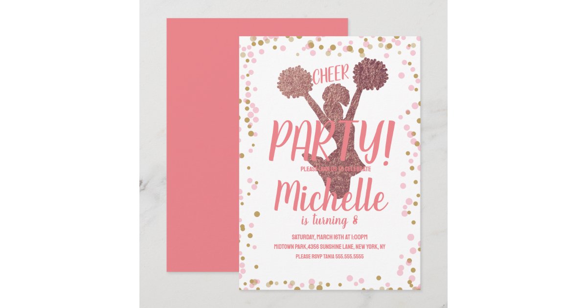Cheer Party Cheerleading Birthday Blush Pink Invitation | Zazzle