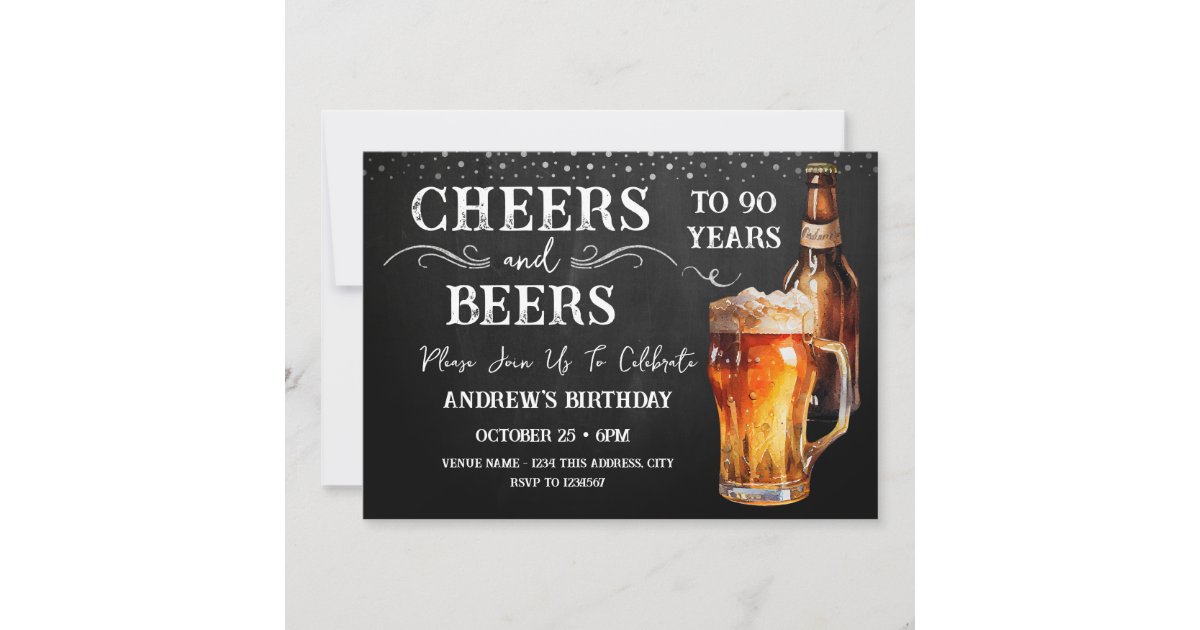 Cheers and Beers 90th Birthday Rustic Invitation | Zazzle