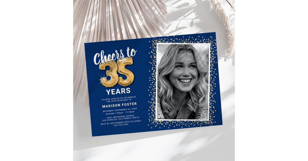 Cheers to The Years 35th Birthday Photo Invitation | Zazzle
