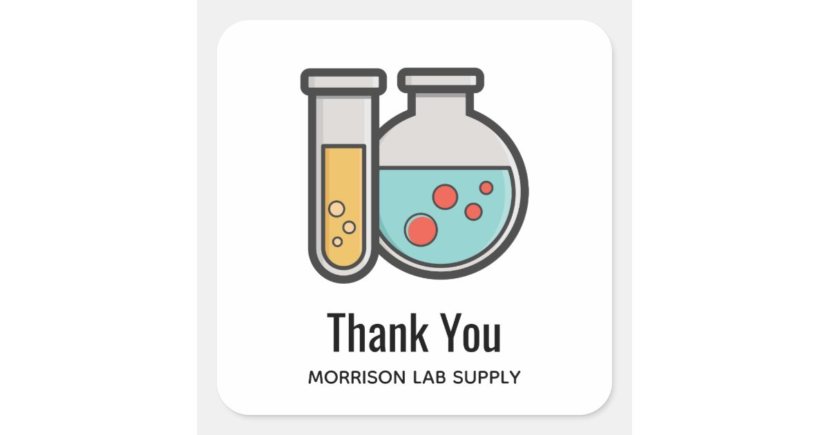 Chemistry Test Tube and Beaker Thank You Square Sticker | Zazzle