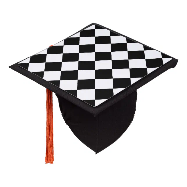 Chequered squares black and white geometric retro graduation cap topper ...