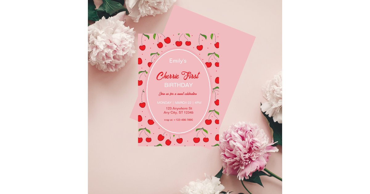 CHERRY First Birthday Party Invitation | Zazzle