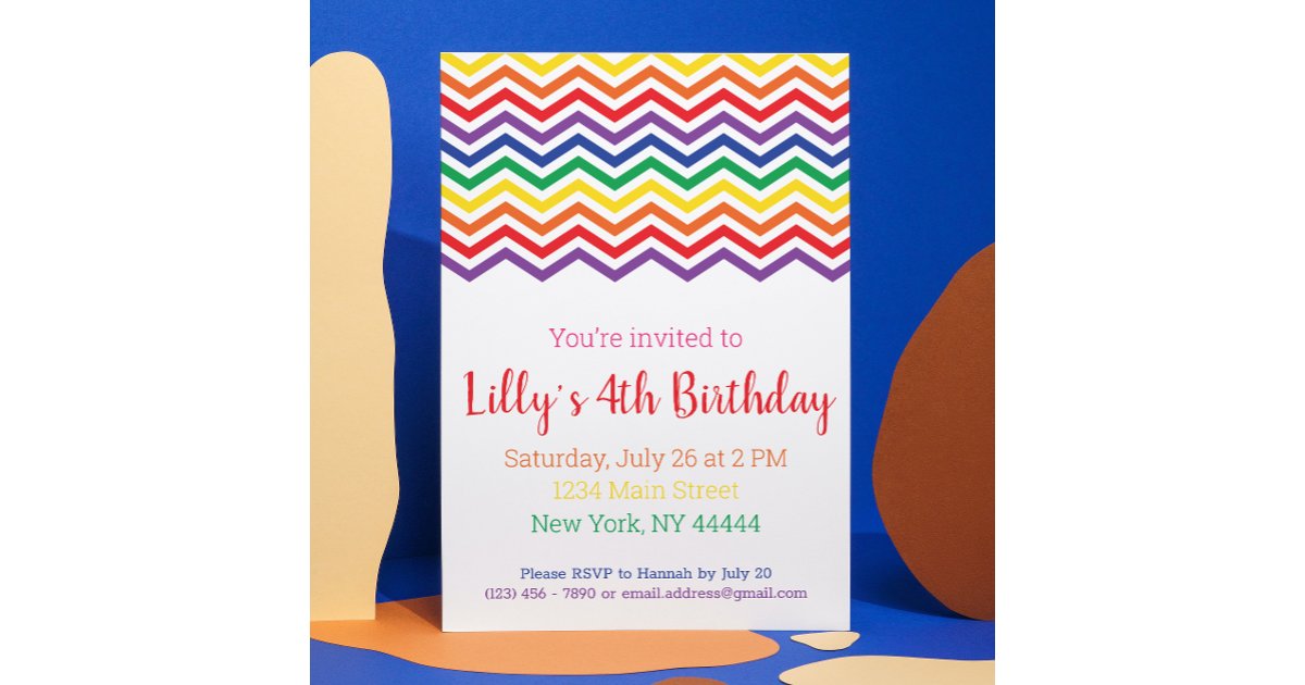 Chevron Rainbow Party Invitation, Rainbow Birthday Invitation | Zazzle