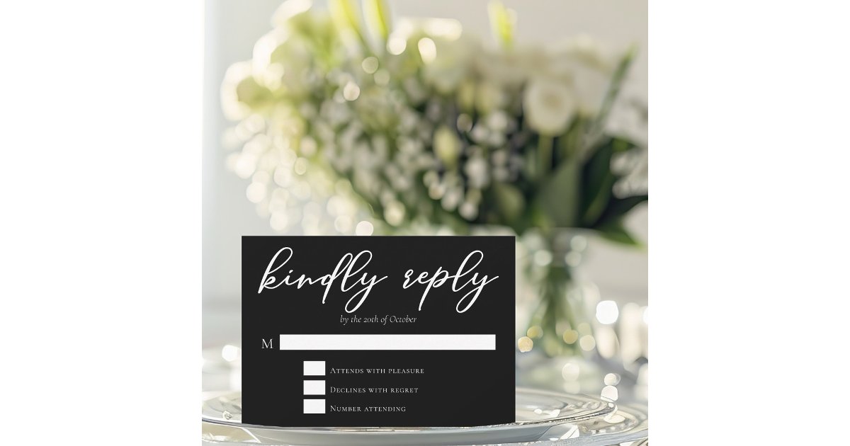 Chic Black White Modern Wedding Kindly Reply RSVP Card | Zazzle