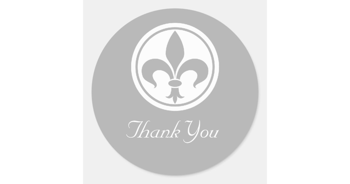 Chic Fleur De Lis Thank You Stickers, Grey Classic Round Sticker | Zazzle