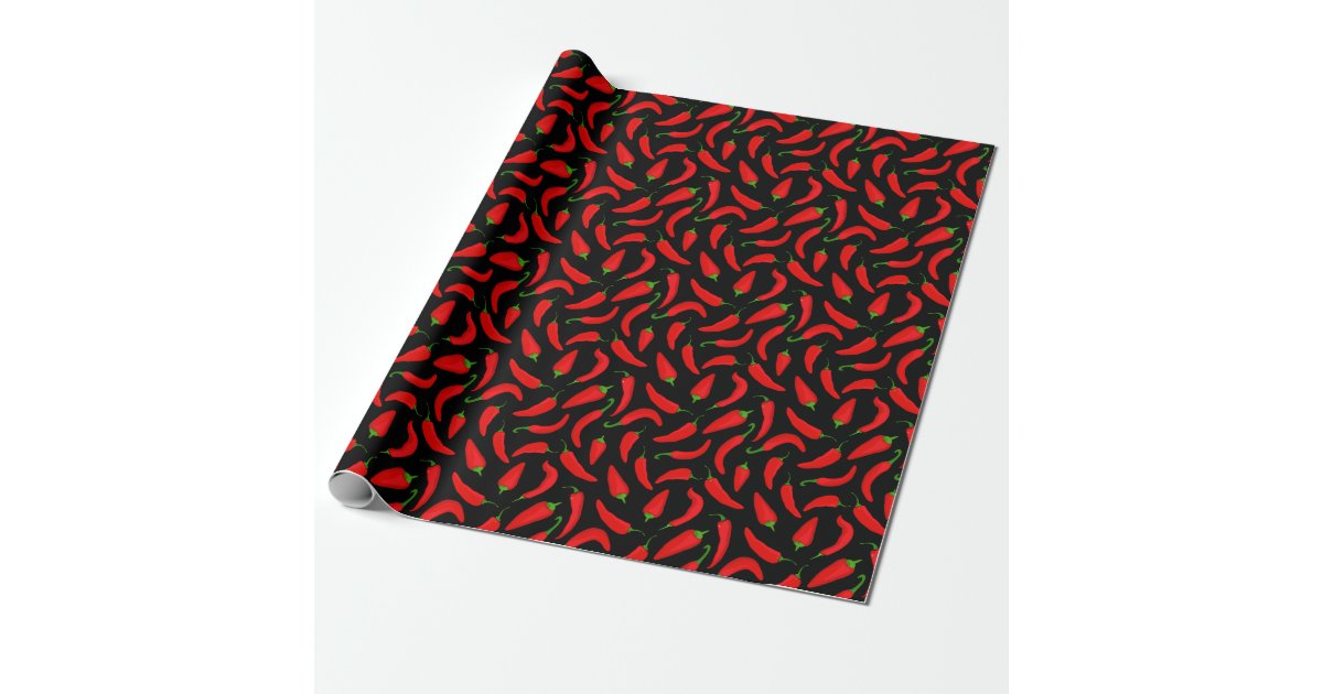 Chilli Pepper Pattern Red Black Wrapping Paper | Zazzle