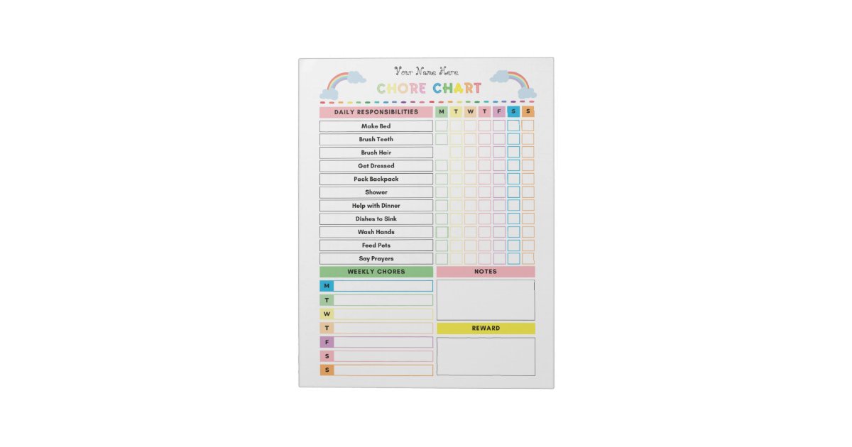 Chore Chart Notepad for Kids & To Do List/Rewards | Zazzle