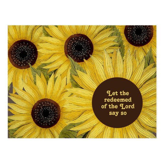 Christian Bible Verse Yellow Sunflowers Redeemed Postcard | Zazzle.ca