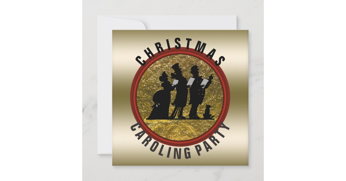 Christmas Caroling Black Gold Red Invitation | Zazzle