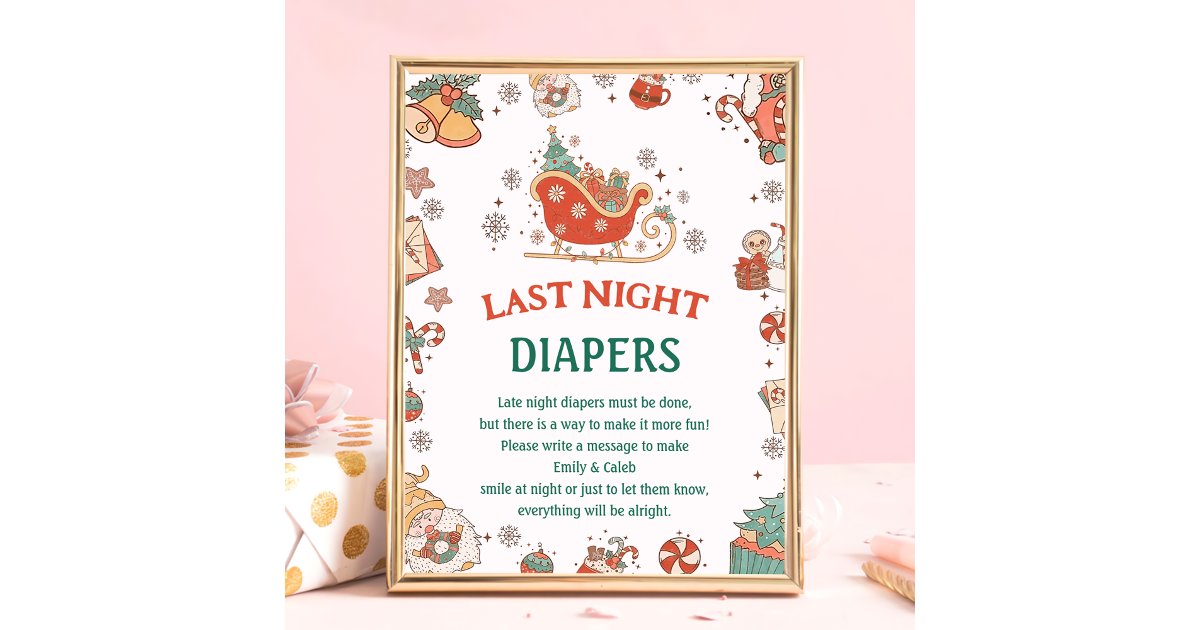 Christmas "Last Night Diapers" Baby Shower Game Poster | Zazzle