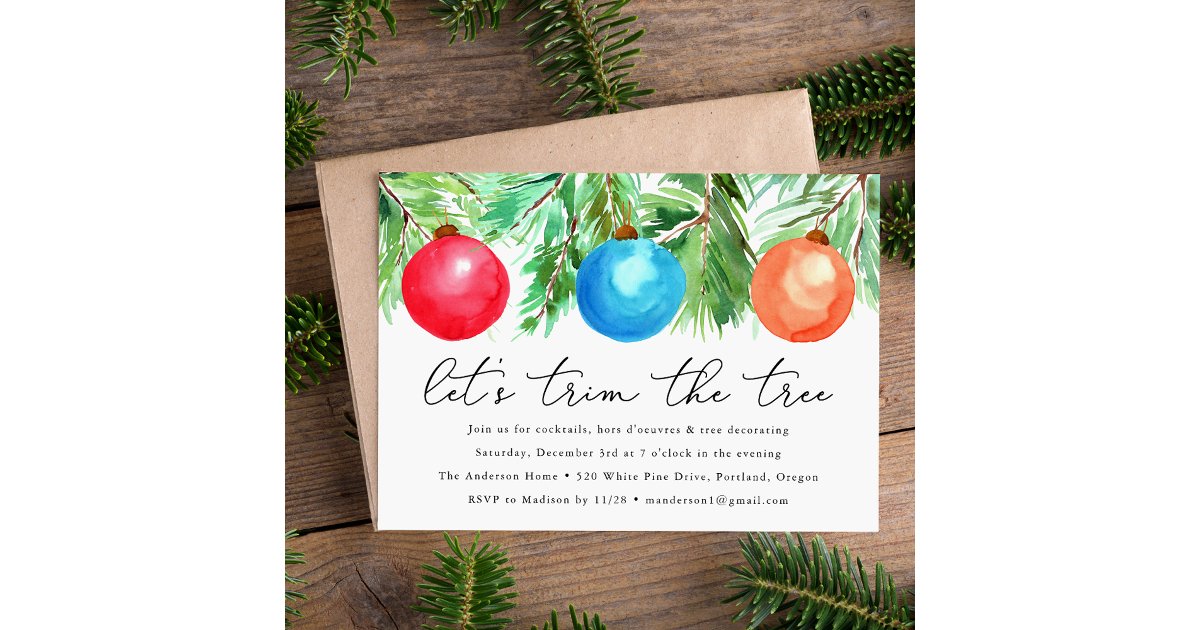 Christmas Ornaments | Tree Trimming Party Invitation | Zazzle