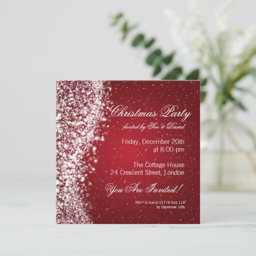 Christmas Party Invitation Elegant Sparkle Red | Zazzle